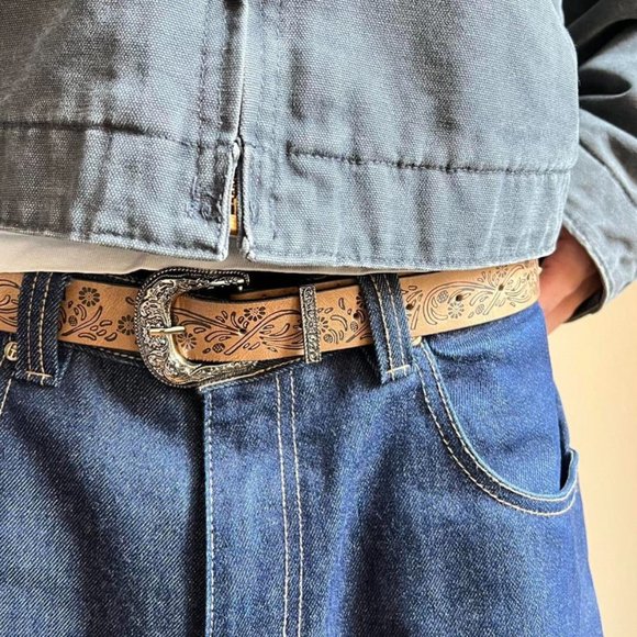 Accessories | Vintage Style Brown American Western Floral Silver Boho ...